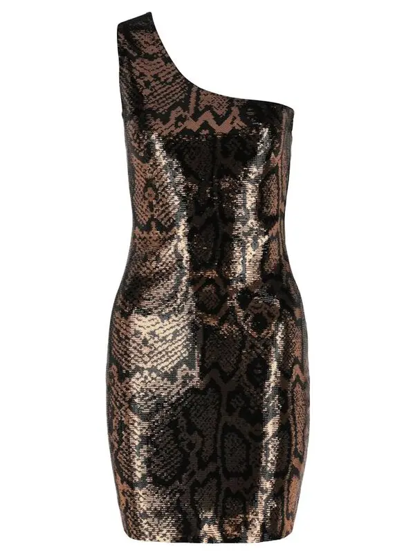 Balenciaga One-shoulder Sequined Snake Print Mini Dress - Gold