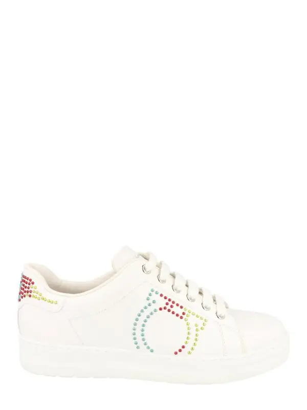 FERRAGAMO Pierre Bor Leather Sneakers With Embellishments - White