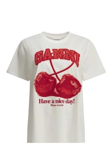 GANNI Cherries Crewneck Sweat-shirt T-shirt - White