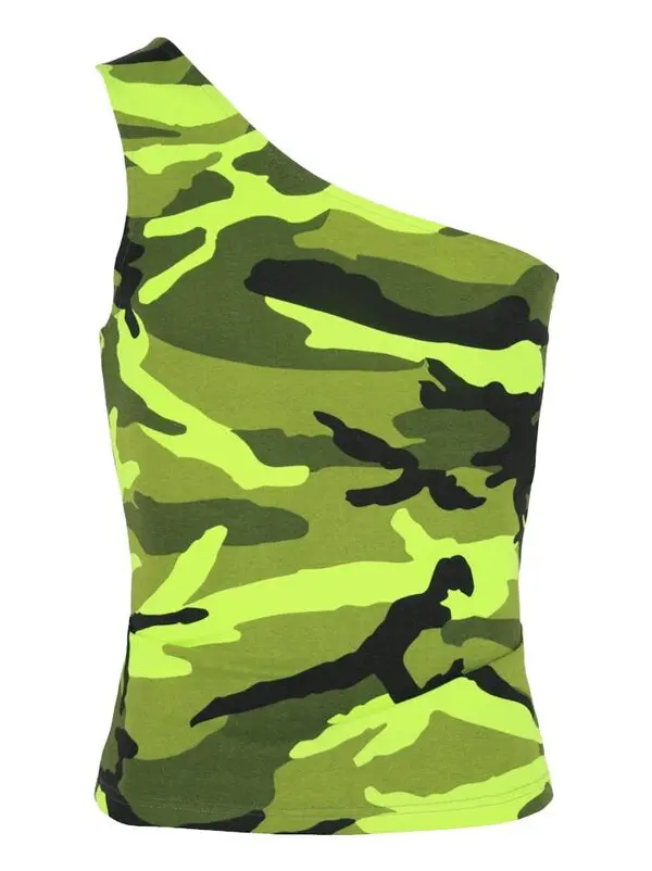 Balenciaga Asymmetrical Camo Patterned Tank - Yellow