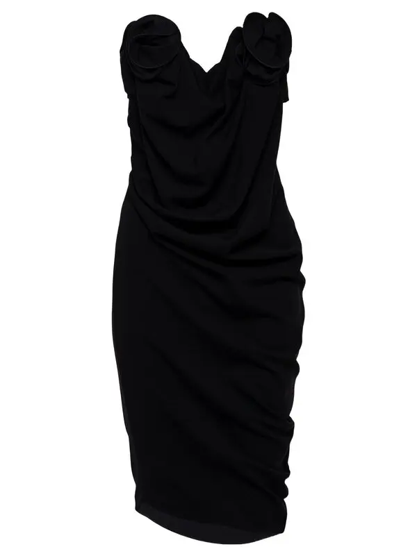 Magda Butrym Strapless Draped Floral Applique Midi Dress - Black