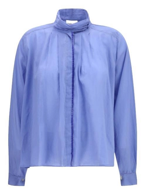 FORTE_FORTE Pleated High Neck Long Sleeve Blouse - Blue