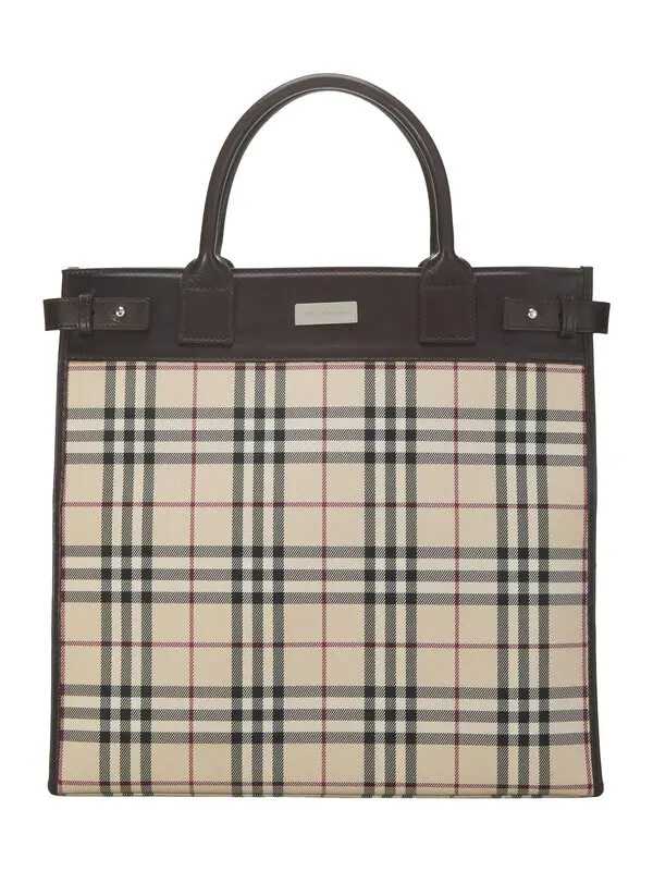 Burberry Check Tote - Brown