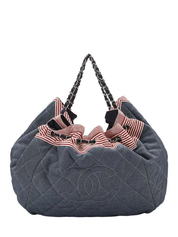 Chanel Quilted Denim Coco Cabas Spirit Tote - Navy