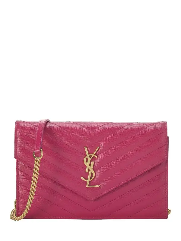 Saint Laurent Grained Calfskin Envelope Wallet On Chain - Pink