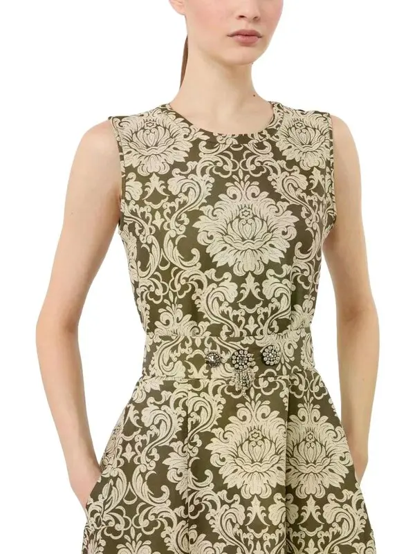 Max Mara Damask Print Sleeveless Midi Dress - Green