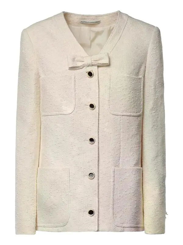 Alessandra Rich Bouclé Jacket With Bow Detail - Neutrals