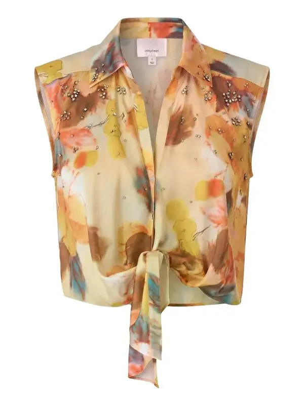Cinq À Sept Watercolour Floral Print Sleeveless Embellished Top - Neutrals