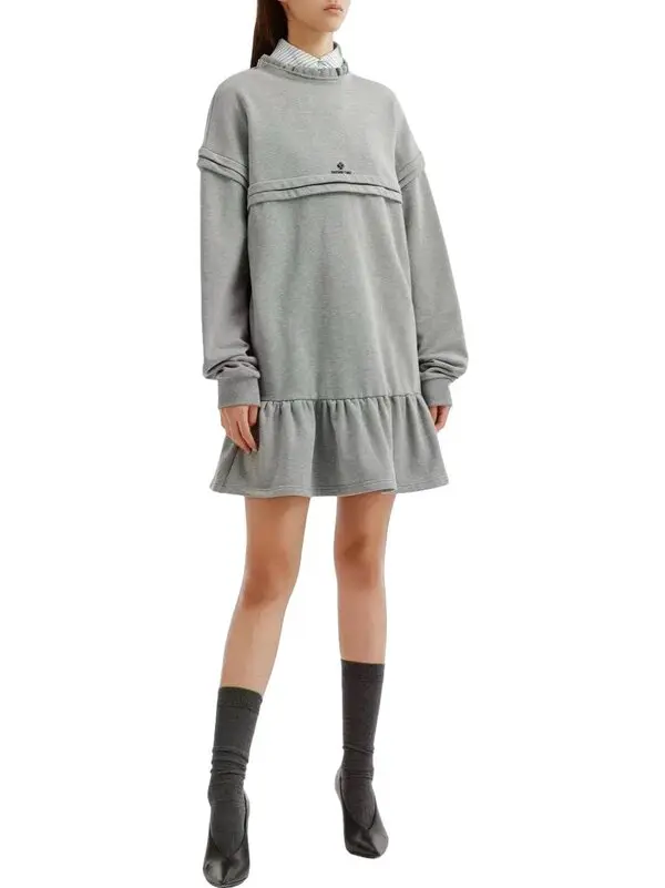 SHUSHU/TONG Ruffled-trim Logo-embroidered Mini Dress - Grey