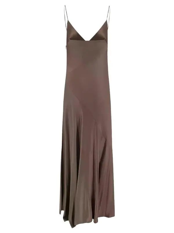 Alberta Ferretti Satin Maxi Dress With Front Slit - Brown
