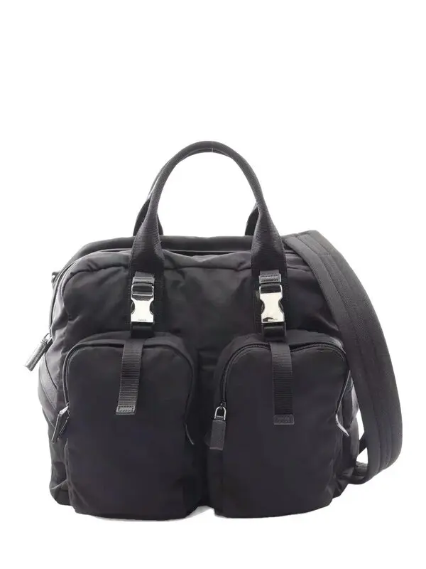 Prada 2000s Saffiano Leather Trim Duffel Bag - Black