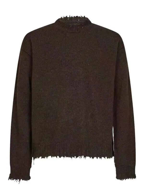 UMA WANG Distressed-effect Frayed-hem Sweater - Brown