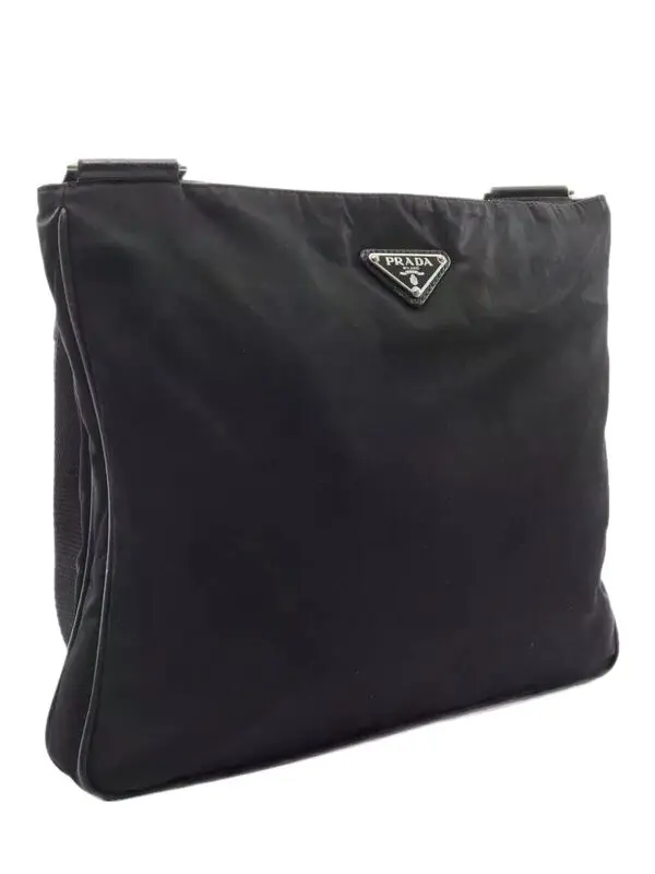 Prada 2000s Triangle Logo Saffiano Leather Shoulder Bag - Black