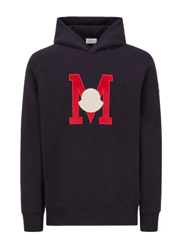 Moncler Logo Embroidered Long Sleeve Hoodie - Midnight Blue