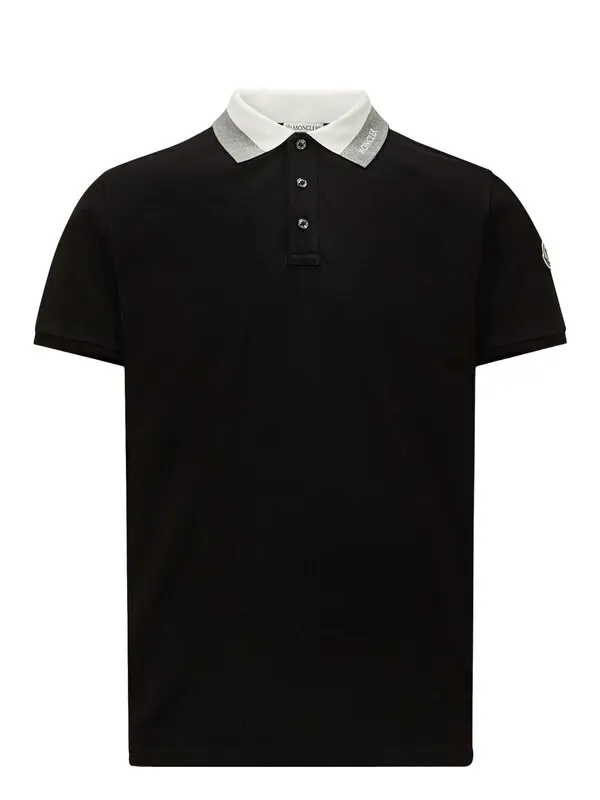 Moncler Logo Embroidered Short Sleeved Polo Shirt - Black