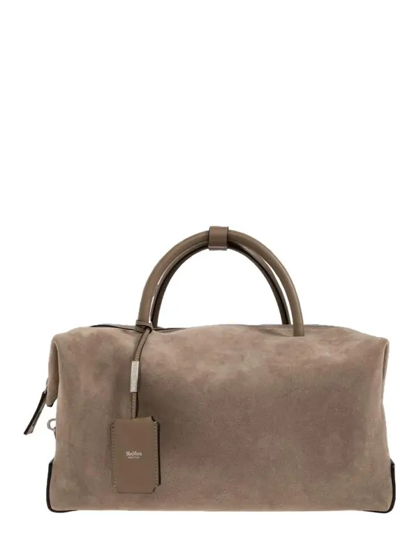 Max Mara Double Handle Zipper Handbag With Logo Tag - Brown