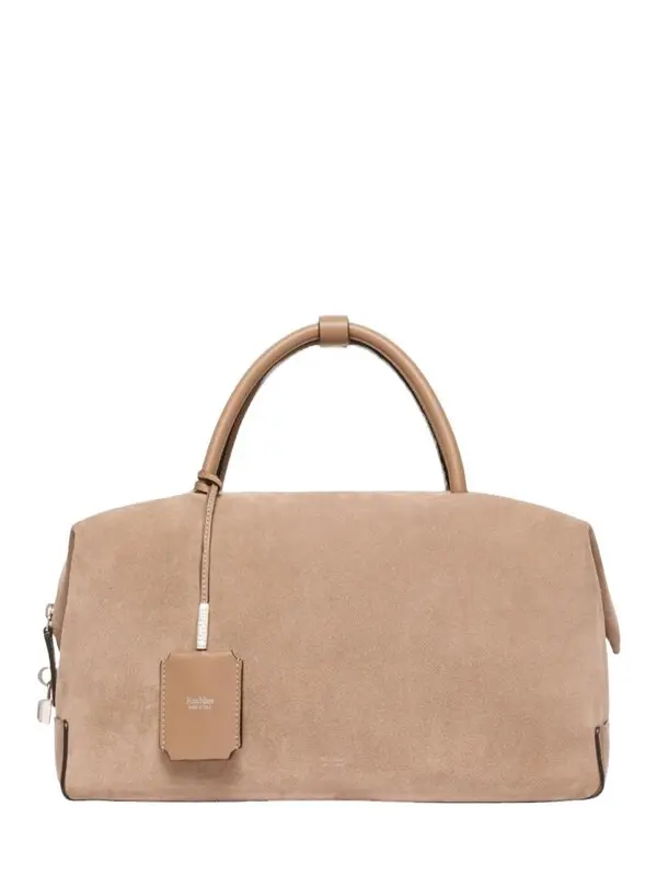 Max Mara Large Nubuck Leather Boston Bag - Mud Color