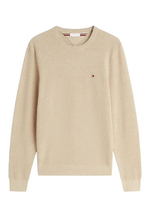 Tommy Hilfiger Logo Embroidered Waffle-knit Crewneck Sweater - Nude