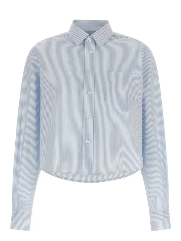 AMI Paris De Coeur Striped Cropped Shirt - Blue