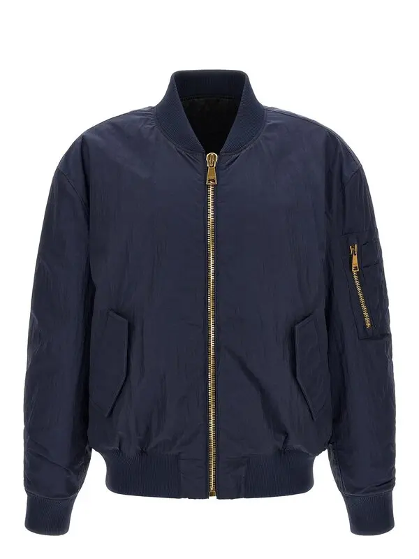Balmain Logo Embroidery Bomber Jacket - Blue