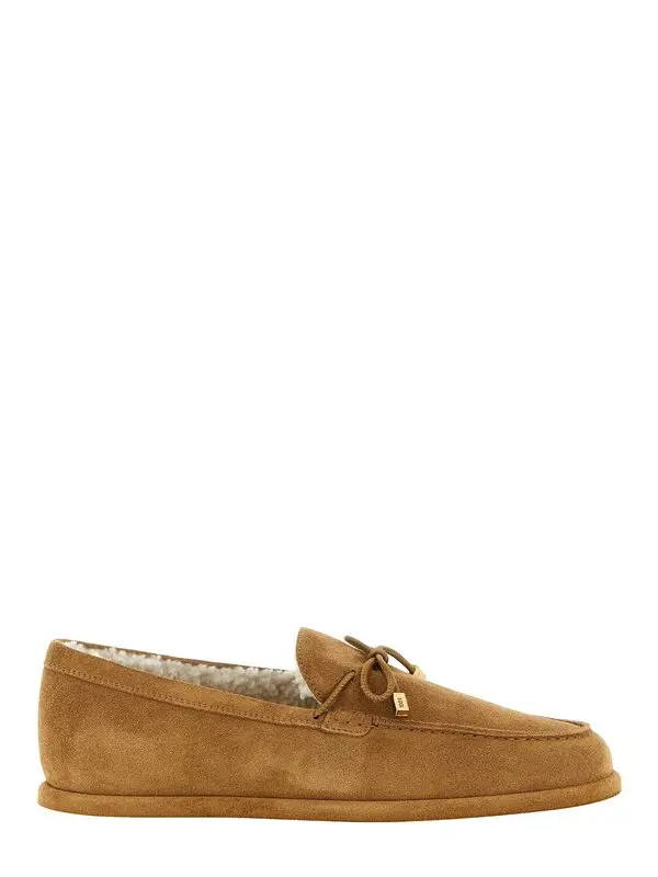 TOD'S Suede Shearling Lined Loafers - Cream