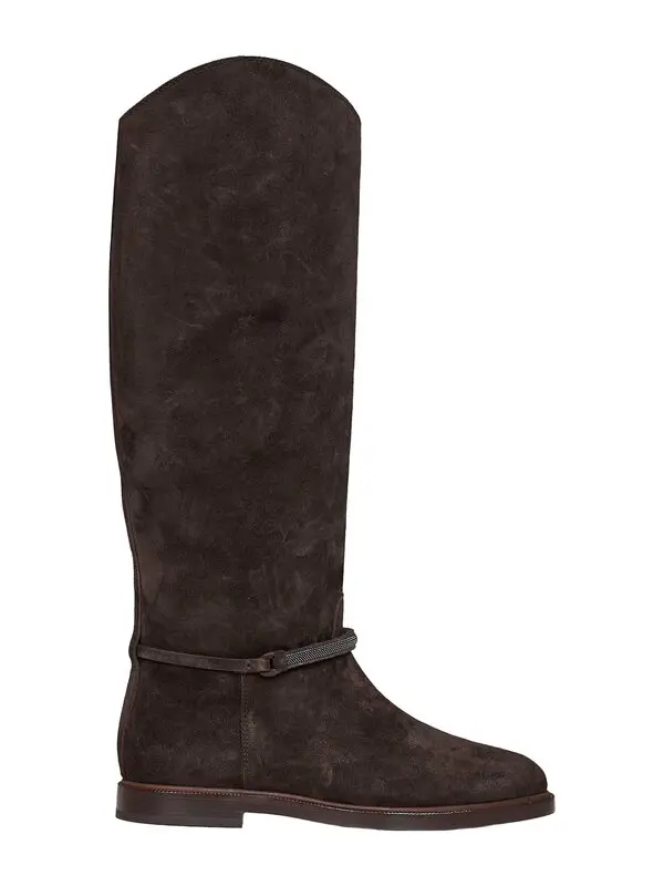 Brunello Cucinelli Suede Boots With Embellished Strap - Multicolor