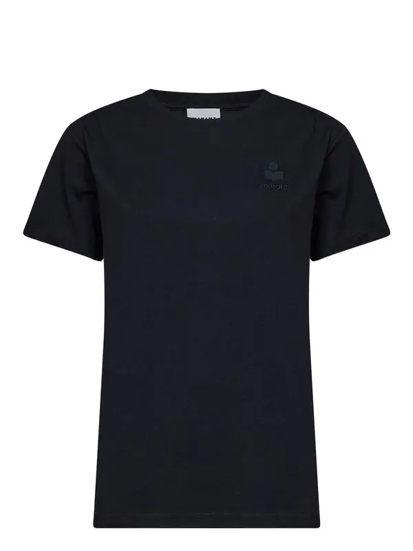 Isabel Marant Étoile Black Cotton Jersey T-shirt With Embroidered Logo - Multicolor