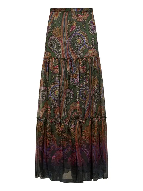 Etro Paisley-printed Silk Chiffon Tiered Maxi Skirt - Multicolor