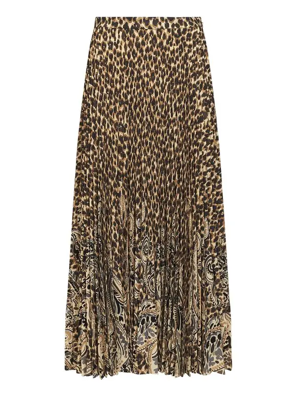 Etro Beige Printed Stretch Sablé Long Pleated Skirt - Multicolor