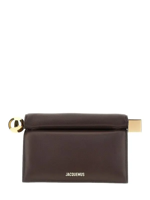 Jacquemus Nappa Leather Rond Carré Clutch With Gold-tone Hardware - Brown