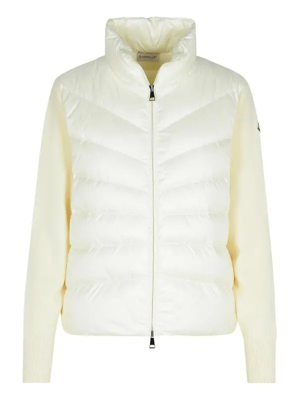 Moncler Polyamide Down Blend Puffer Sweater With Virgin Wool Sleeves - White