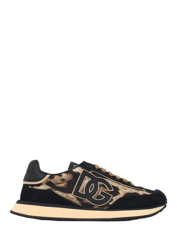 Dolce & Gabbana Leopard Print Suede Blend Sneakers - Brown