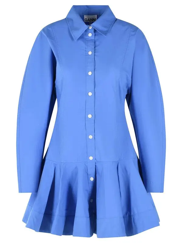 GANNI Light Stretch Cotton Mini Dress - Blue
