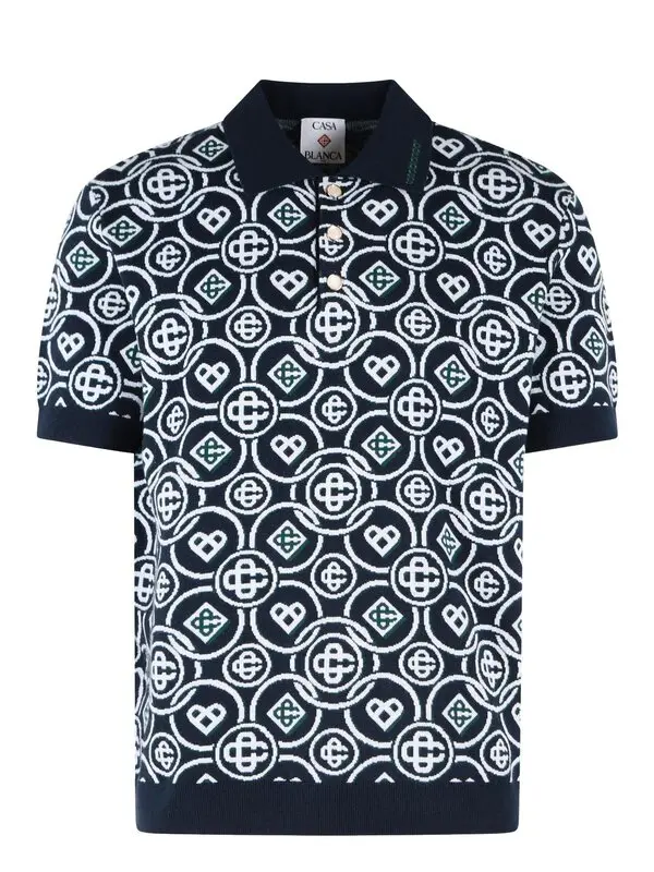 Casablanca Cc Monogram' Navy Cotton Polo Shirt - Blue