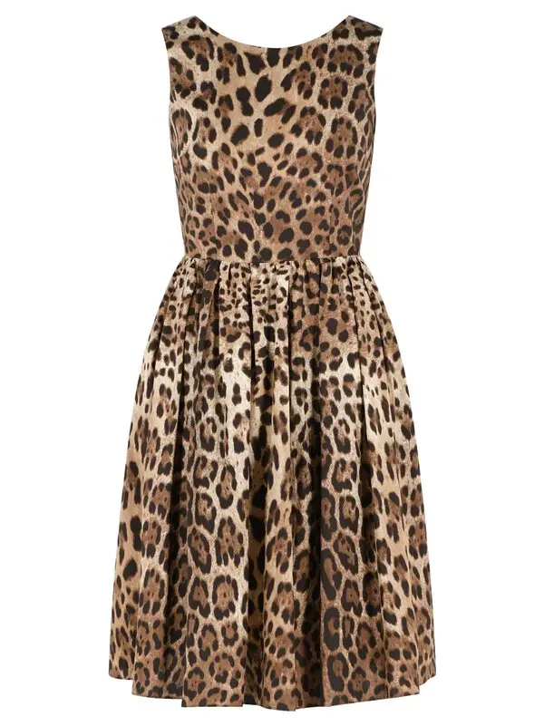 Dolce & Gabbana Leopard Print Cotton Dress - Brown