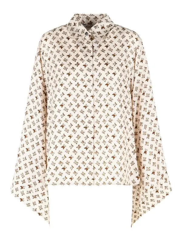 Max Mara Ivory Silk Monogram Shirt - White