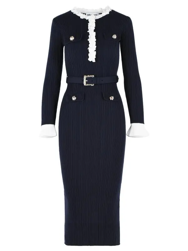 SELF-PORTRAIT Flower" Midi Dress In Navy - Blue