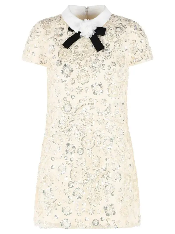 SELF-PORTRAIT Polyester Mini Dress With Embellishments - Cream