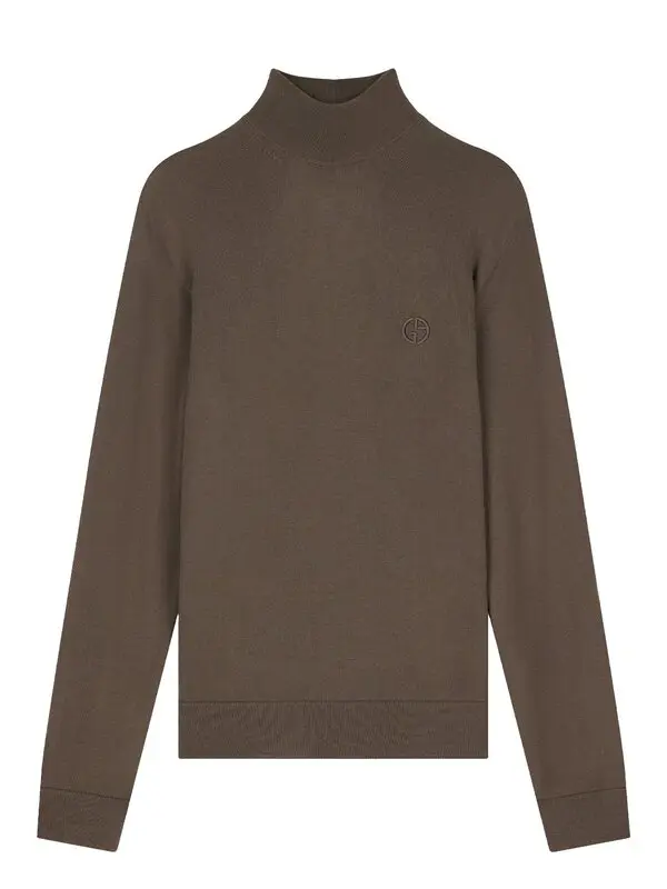 Giorgio Armani Slim Fit Virgin Wool High Neck Sweater - Brown