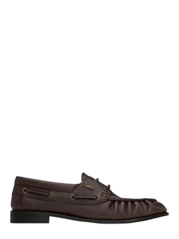 Saint Laurent Le Loafer Bateau In Smooth Leather With Gold Tone Cassandre Hardware - Brown
