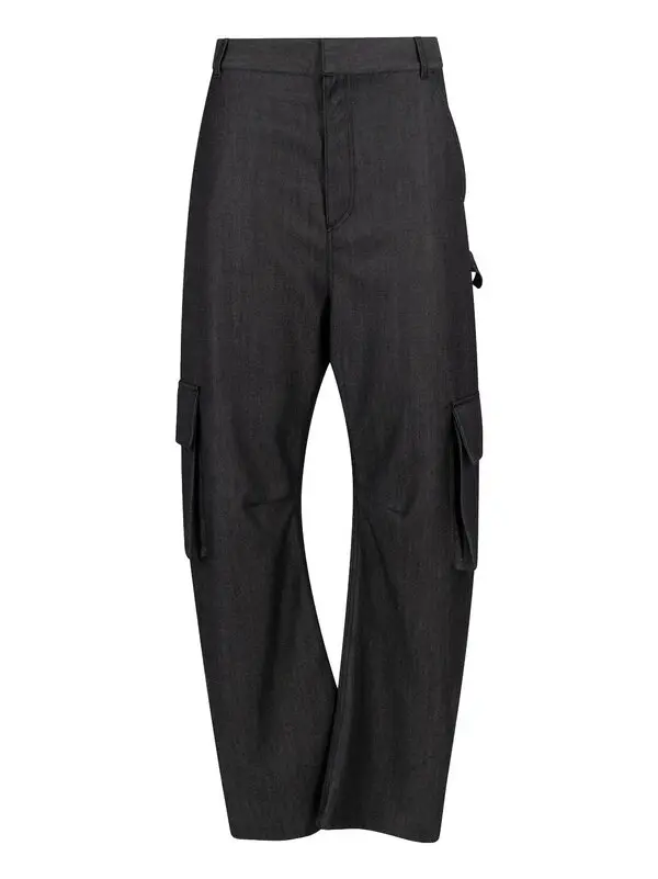Balenciaga Barrel Leg Wool Cargo Pants - Blue