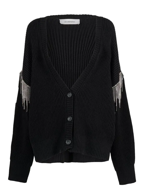 Sportmax Wool Cardigan With Rhinestone Embellishment - Black