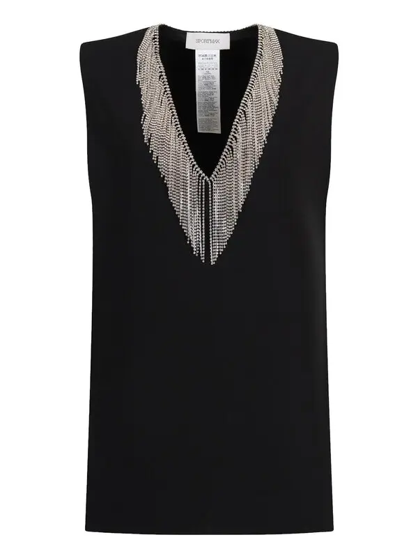 Sportmax Sleeveless Top With Rhinestone Embellishment - Black