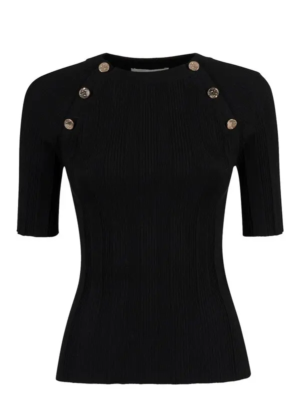 Sportmax Ribbed Top With Button Detail - Black