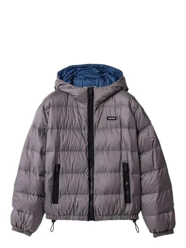 Miu Miu Hooded Zip-up Down Jacket - Gray