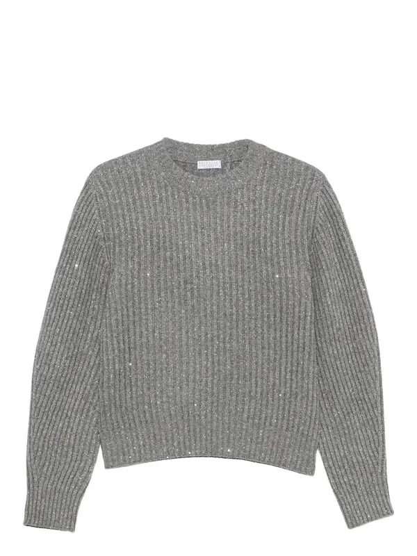 Brunello Cucinelli Ribbed Sequined Crewneck Sweater - Gray