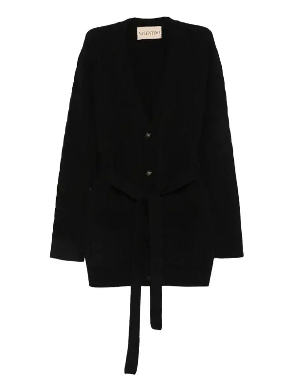 Valentino Garavani Belted Cable-knit Cashmere Cardigan - Black