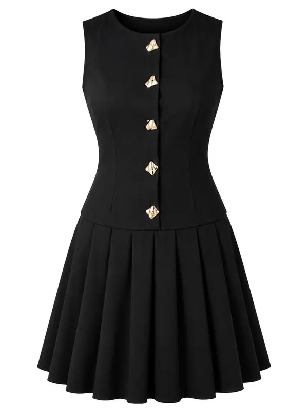 GIRL IN MIND Penelope Tailored Pleated Mini Dress - Black