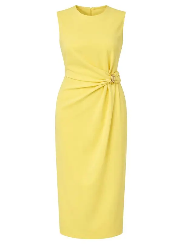 GIRL IN MIND Gold Buckle Wrap Detail Midi Dress - Yellow