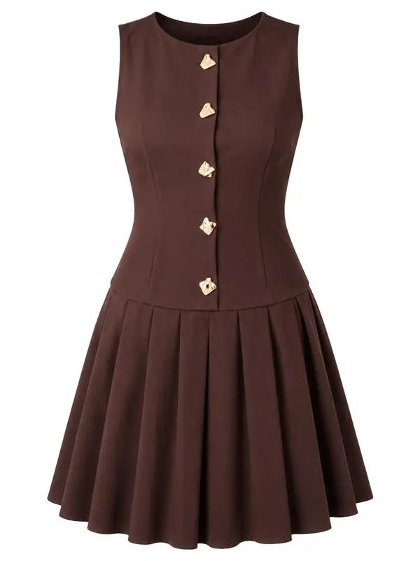 GIRL IN MIND Penelope Tailored Pleated Mini Dress - Brown